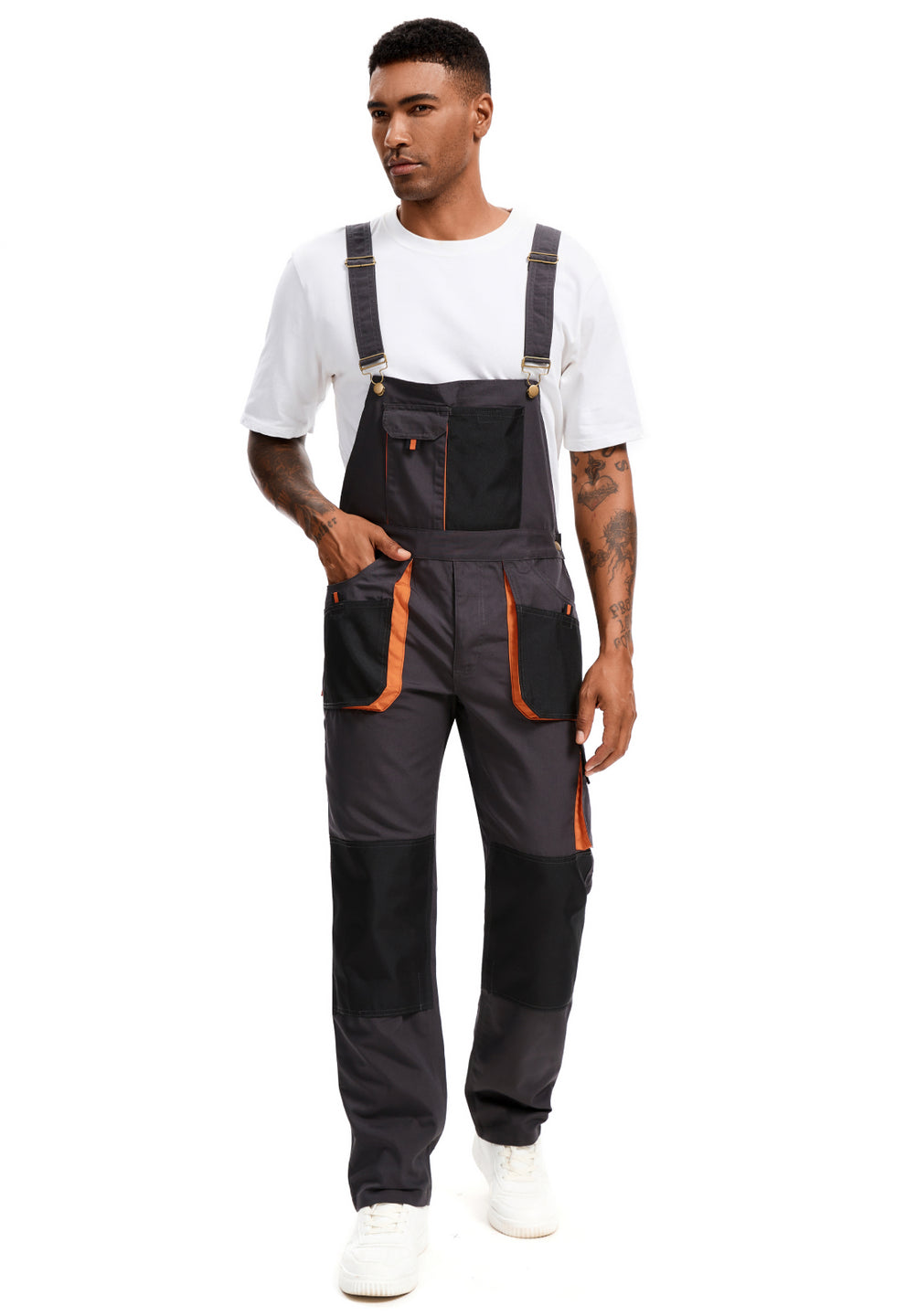 WORK IDEA Men's Bib Overalls Sturdy Canvas Work Overalls with Knee Pad